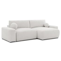 ECKSOFA Puffy mit Schlaffunktion und Bettkasten - besonders weich und puffig aus Creme Webstoff - Ottomane rechts