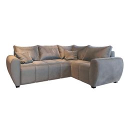 ECKSOFA MADISON L R-S Beige Pl&uuml;sch-Stoff mit Schlaffunktion