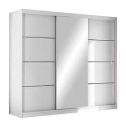 SCHWEBET&Uuml;RENSCHRANK NASUS 250/215/61 cm 3-t&uuml;rig mit Spiegel Wei&szlig;