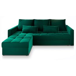 ECKSOFA KOS PIK Gr&uuml;n Pl&uuml;sch-Stoff mit Schlaffunktion