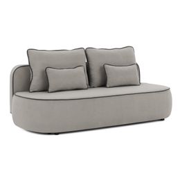 KINDERSOFA Vero im modernen und abgerundeten Design mit Schlaffunktion und Bettkasten aus Grau Pl&uuml;schstoff mit schwarzer Paspel