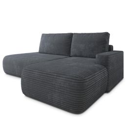 ECKSOFA AVINI T R-S Grau Kordstoff mit Schlaffunktion