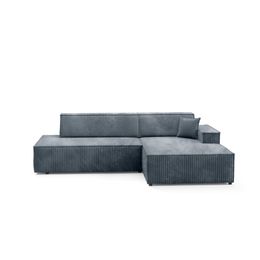 ECKSOFA TESSO L-S Grau Kordstoff mit Schlaffunktion