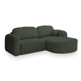 ECKSOFA AMILIA R-S Gr&uuml;n Boucle-Stoff mit Schlaffunktion