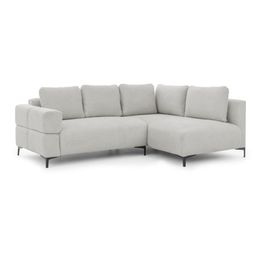 ECKSOFA Cardea in Bubble-Optik aus weichem Hellgrau Strukturstoff mit hohem Sitzkomfort - Ottomane rechts