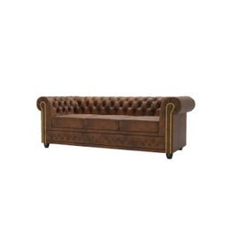 CHESTERFIELD-SOFA 3-sitzer Flux Braun Microfaser Vintageoptik