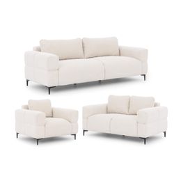 SITZGARNITUR 3+2+1 Cardea in Bubble-Optik aus weichem Creme Strukturstoff mit hohem Sitzkomfort