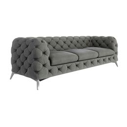 CHESTERFIELD-SOFA 3-Sitzer Laura Grau Samt