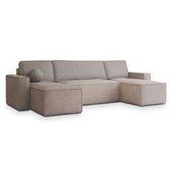WOHNLANDSCHAFT PESANO P Beige Kordstoff mit Schlaffunktion
