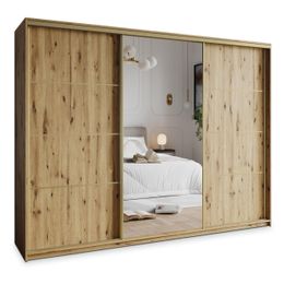 SCHWEBET&Uuml;RENSCHRANK VARO 270/205/60 cm 3-t&uuml;rig mit Spiegel Eiche Artisan