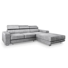 ECKSOFA NOTO R-S Hellgrau Velours-Stoff mit Schlaffunktion