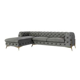 ECKSOFA Chesterfield Lexi Grau Samt, Ottomane links