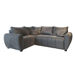 ECKSOFA MADISON L L-S Grau Pl&uuml;sch-Stoff mit Schlaffunktion