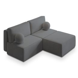 ECKSOFA VARNA P Grau Kordstoff mit Schlaffunktion