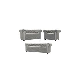 SITZGARNITUR 3+2+1 Chesterfield Nyx Grau Samt
