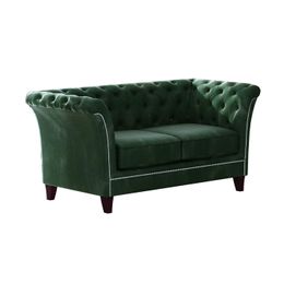 CHESTERFIELD-SOFA 2-Sitzer Fusion Gr&uuml;n Samt