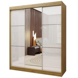 SCHWEBET&Uuml;RENSCHRANK VITALE 180/216/61 cm 3-t&uuml;rig mit Spiegel Eiche Artisan