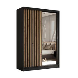 SCHWEBET&Uuml;RENSCHRANK LAMELLO 150/216/61 cm 2-t&uuml;rig mit Spiegel Schwarz