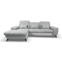 ECKSOFA LUCE L-S Grau Pl&uuml;sch-Stoff mit Schlaffunktion