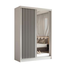 SCHWEBET&Uuml;RENSCHRANK LAMELLO 150/216/61 cm 2-t&uuml;rig mit Spiegel Wei&szlig;