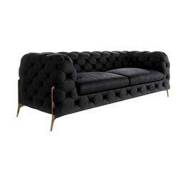 CHESTERFIELD-SOFA 3-Sitzer Lexi Schwarz Samt