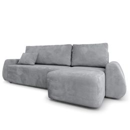 ECKSOFA GALVIS Hellgrau Velours-Stoff mit Schlaffunktion