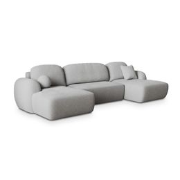 WOHNLANDSCHAFT SAVONA N Hellgrau Boucle-Stoff mit Schlaffunktion
