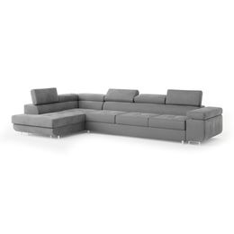 ECKSOFA VICENTE Grau Velours-Stoff mit Schlaffunktion