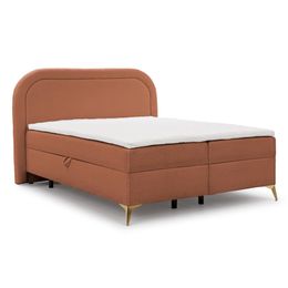 BOXBETT Sonna 180/200 cm Terrakotta Boucl&eacute;-Stoff mit abgerundetem Kopfteil und mit goldenen Metallf&uuml;&szlig;en