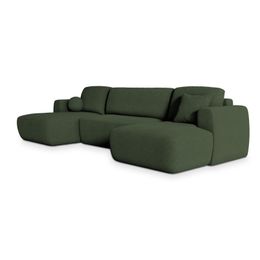 WOHNLANDSCHAFT SENTUM N Gr&uuml;n Boucle-Stoff mit Schlaffunktion
