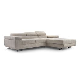 ECKSOFA GIULIO Beige Velours-Stoff mit Schlaffunktion