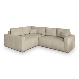 ECKSOFA ERONIS L-S Creme Kordstoff mit Schlaffunktion