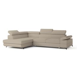 ECKSOFA FAVIEN L-S Beige Boucle-Stoff mit Schlaffunktion