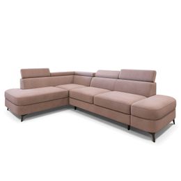 ECKSOFA AVISE MV L-S Rosa Velours-Stoff mit Schlaffunktion
