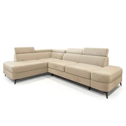 ECKSOFA AVISE M L-S Creme Velours-Stoff mit Schlaffunktion
