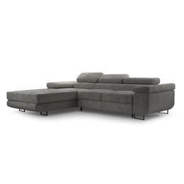 ECKSOFA GIULIO Grau Velours-Stoff mit Schlaffunktion