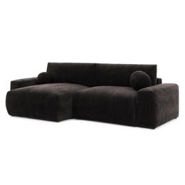 ECKSOFA Puffy mit Schlaffunktion und Bettkasten - besonders weich und puffig aus Braun Stoff mit Chenillestruktur - Ottomane links