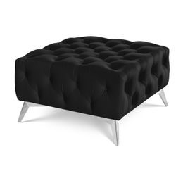 HOCKER Chesterfield Whitby Schwarz Samt mit silbernen F&uuml;&szlig;en