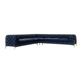 ECKSOFA Chesterfield Lexi Marineblau Samt