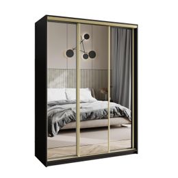 SCHWEBET&Uuml;RENSCHRANK RIEN 150/205/60 cm 3-t&uuml;rig mit Spiegel Schwarz
