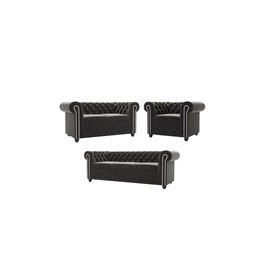 SITZGARNITUR mit Schlaffunktion 3+2+1 Chesterfield Nyx Schwarz Samt