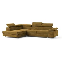 ECKSOFA FAVIEN L-S Gelb Velours-Stoff mit Schlaffunktion