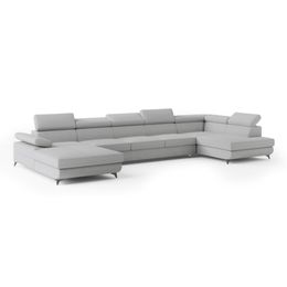 WOHNLANDSCHAFT MONTIVA Hellgrau Boucle-Stoff mit Schlaffunktion