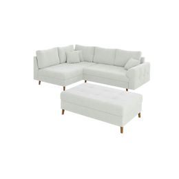 ECKSOFA inkl. Hocker Henrik Wei&szlig; Boucle - Ottomane links