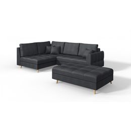 ECKSOFA MIT HOCKER Lorine Mikrofaser Anthrazit