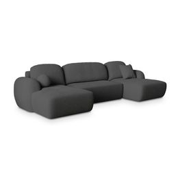 WOHNLANDSCHAFT SAVONA N Grau Boucle-Stoff mit Schlaffunktion