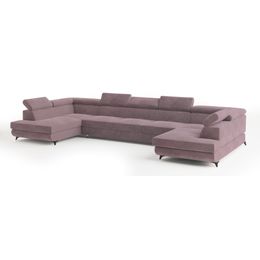 WOHNLANDSCHAFT URMANO Lila Velours-Stoff mit Schlaffunktion