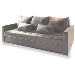 BETTSOFA SIRO Beige Pl&uuml;sch-Stoff mit Schlaffunktion