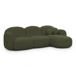ECKSOFA Nuvola mit abgerundetem Design Gr&uuml;n Boucl&eacute;-Stoff - Ottomane Rechts