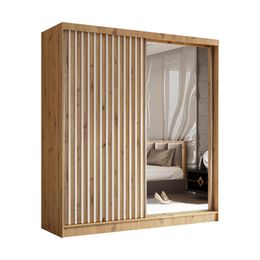 SCHWEBET&Uuml;RENSCHRANK LAMELLO 200/216/61 cm 2-t&uuml;rig mit Spiegel Eiche Artisan
